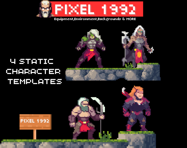 4x Free 2D Pixel Art Static Character Templates by PIXEL_1992
