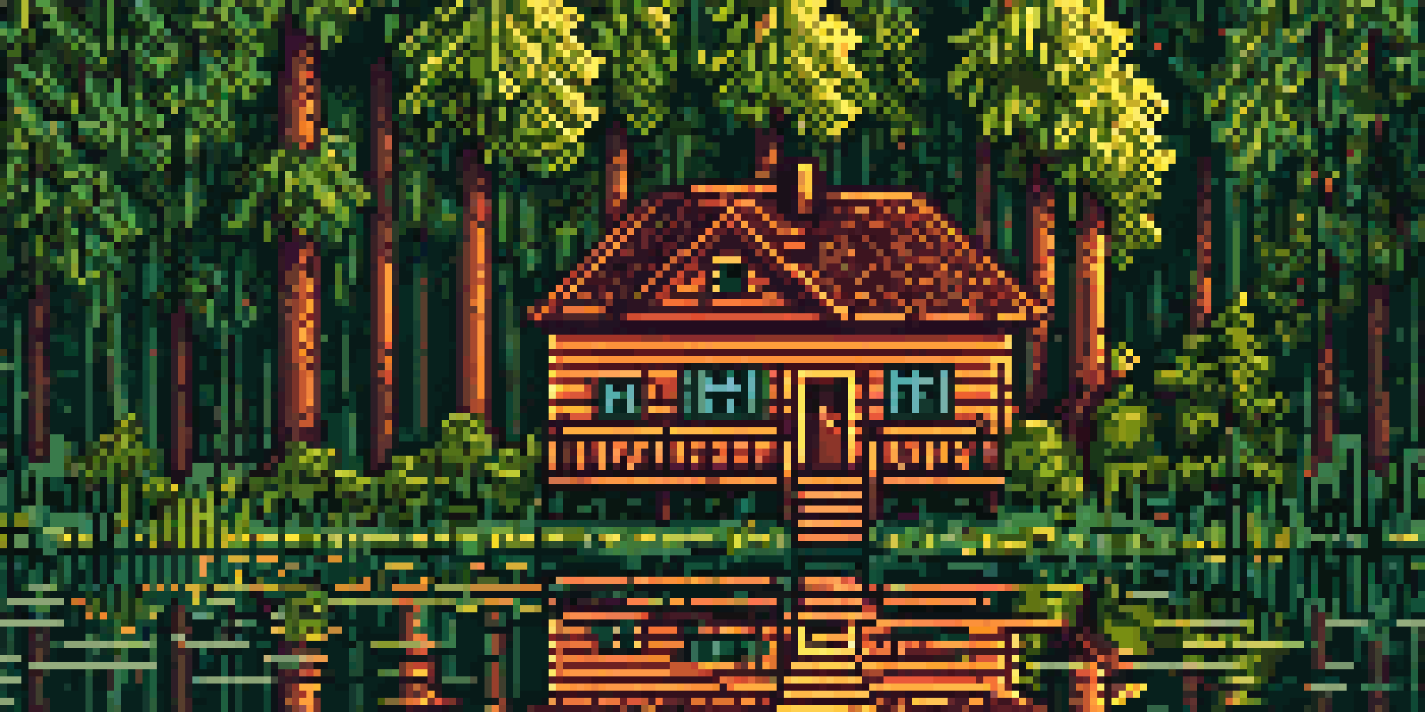 FREE PIXEL ART BACKGROUND | Forest Lake Wood House by PIXEL_1992