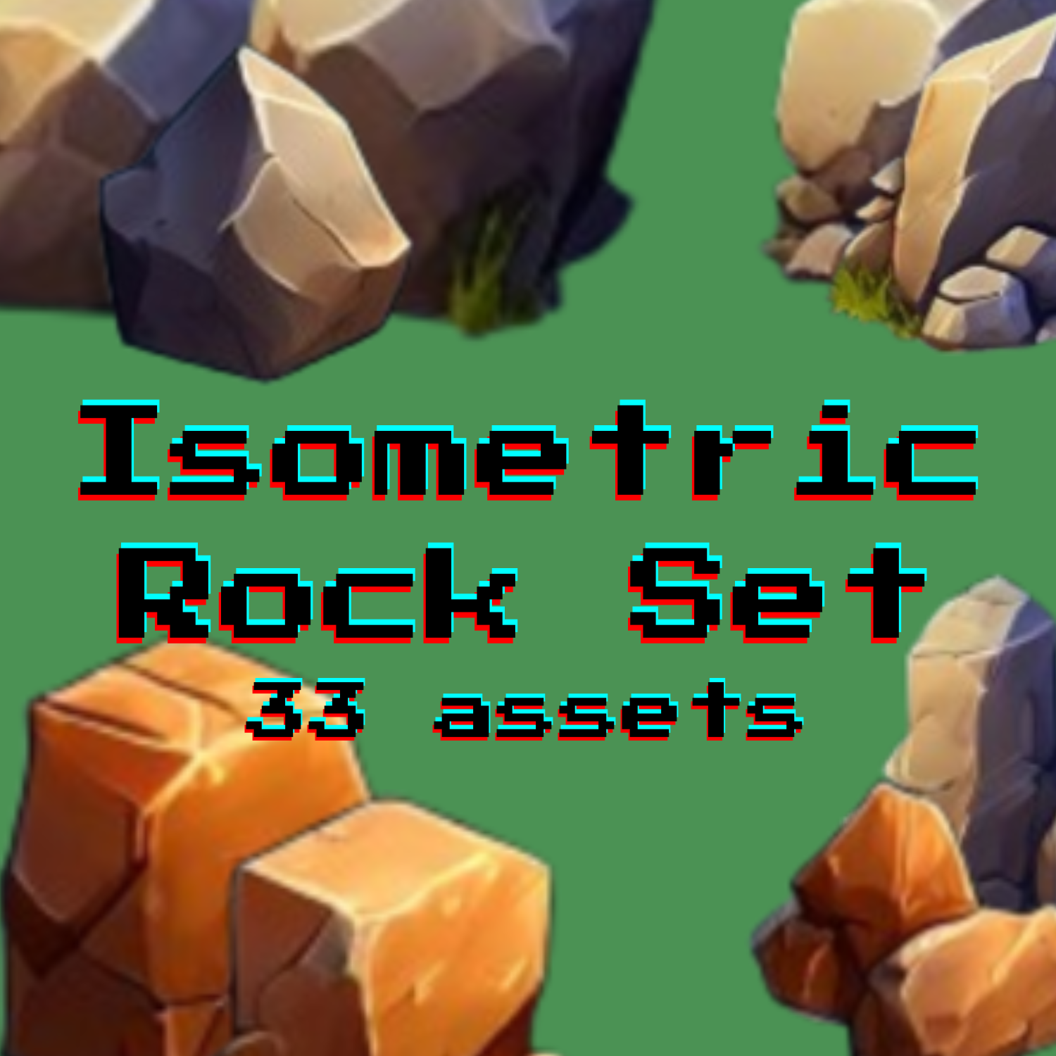 33-Piece Isometric Rock Set - 128x128 Pixel Art Assets by ubermensch71