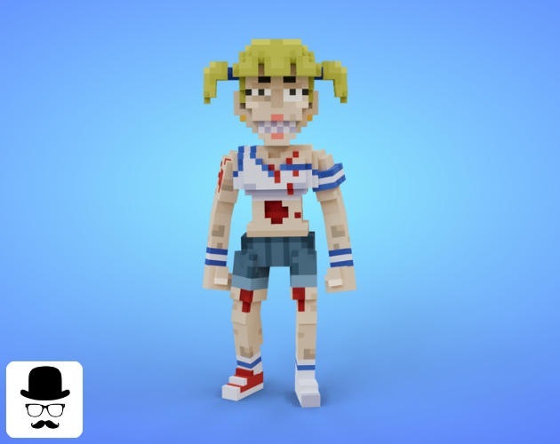 Voxel Female Zombie Character 3 - 3D Fantasy Game Asset by MrMGames