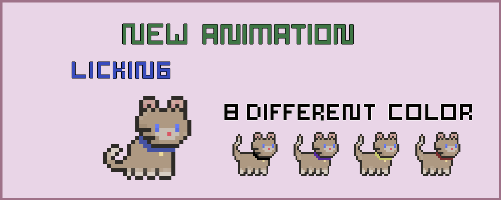 New Cat Animation : Licking , and Different color Collars - itch.io