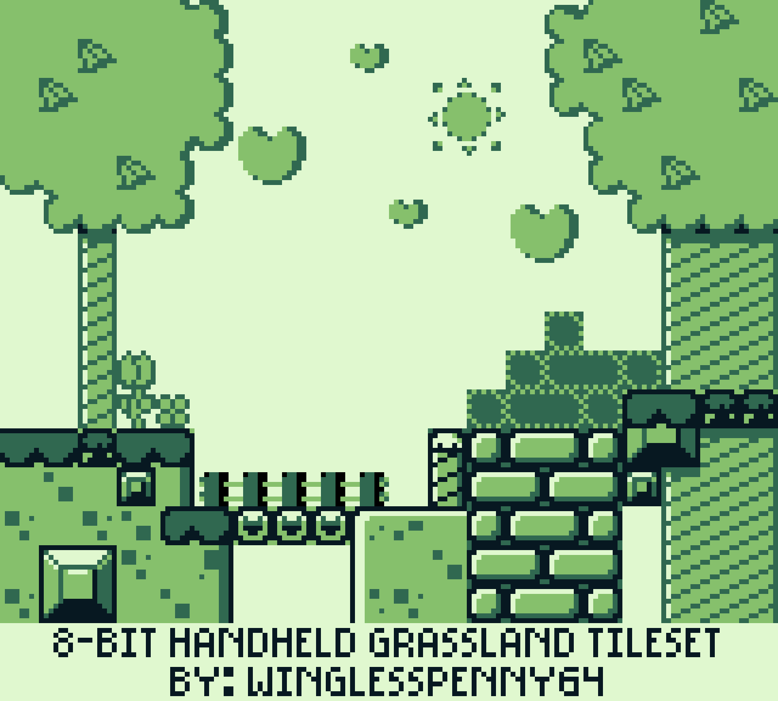 8-Bit Handheld Platformer Grassland Tileset by WinglessPenny64