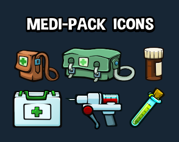 Medi-pack icon collection by Robert Brooks - gamedeveloperstudio.com