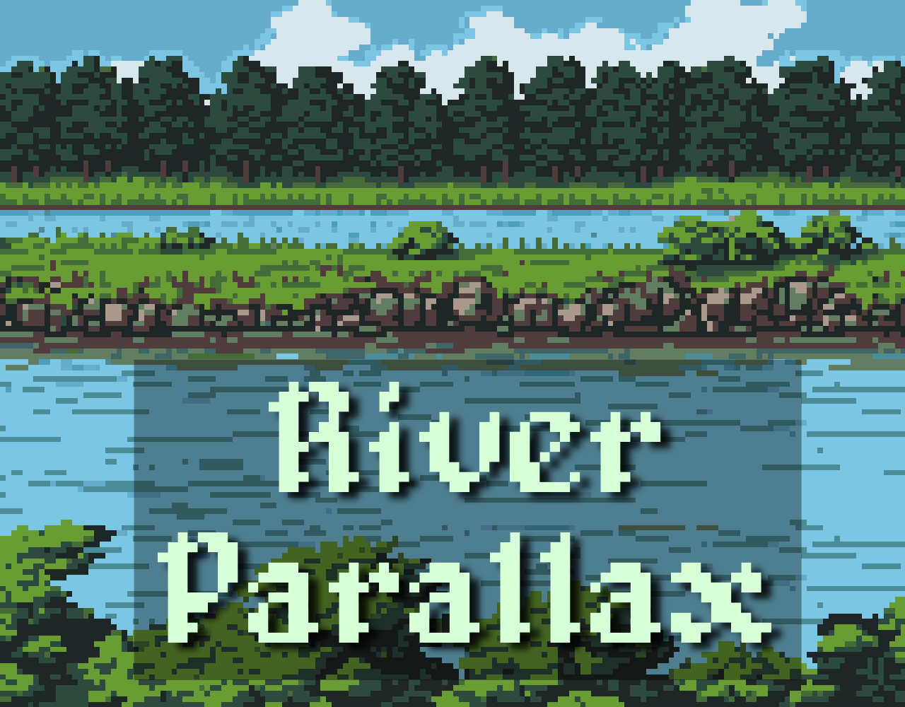 Pixel Art Parallax Backgrounds: Cloudy Sky with Forest and River ...