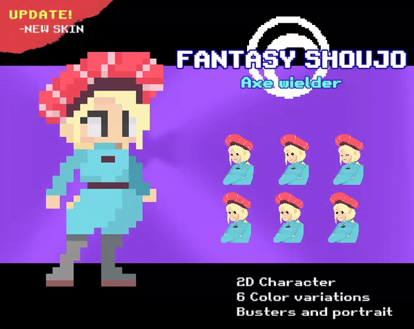 Fantasy Shoujo #2 - Axe Wielder (Sprites + Portraits) by ApyrYon