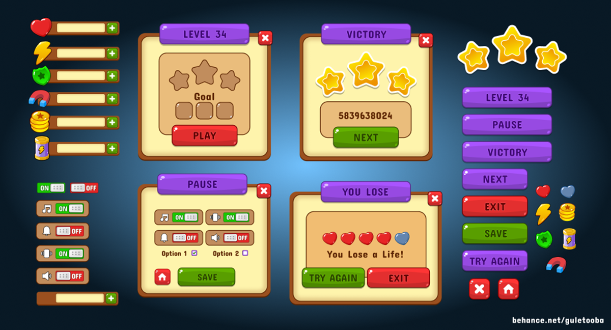 Cool 2D Game Ui Design with custom icons by TheRustyArt