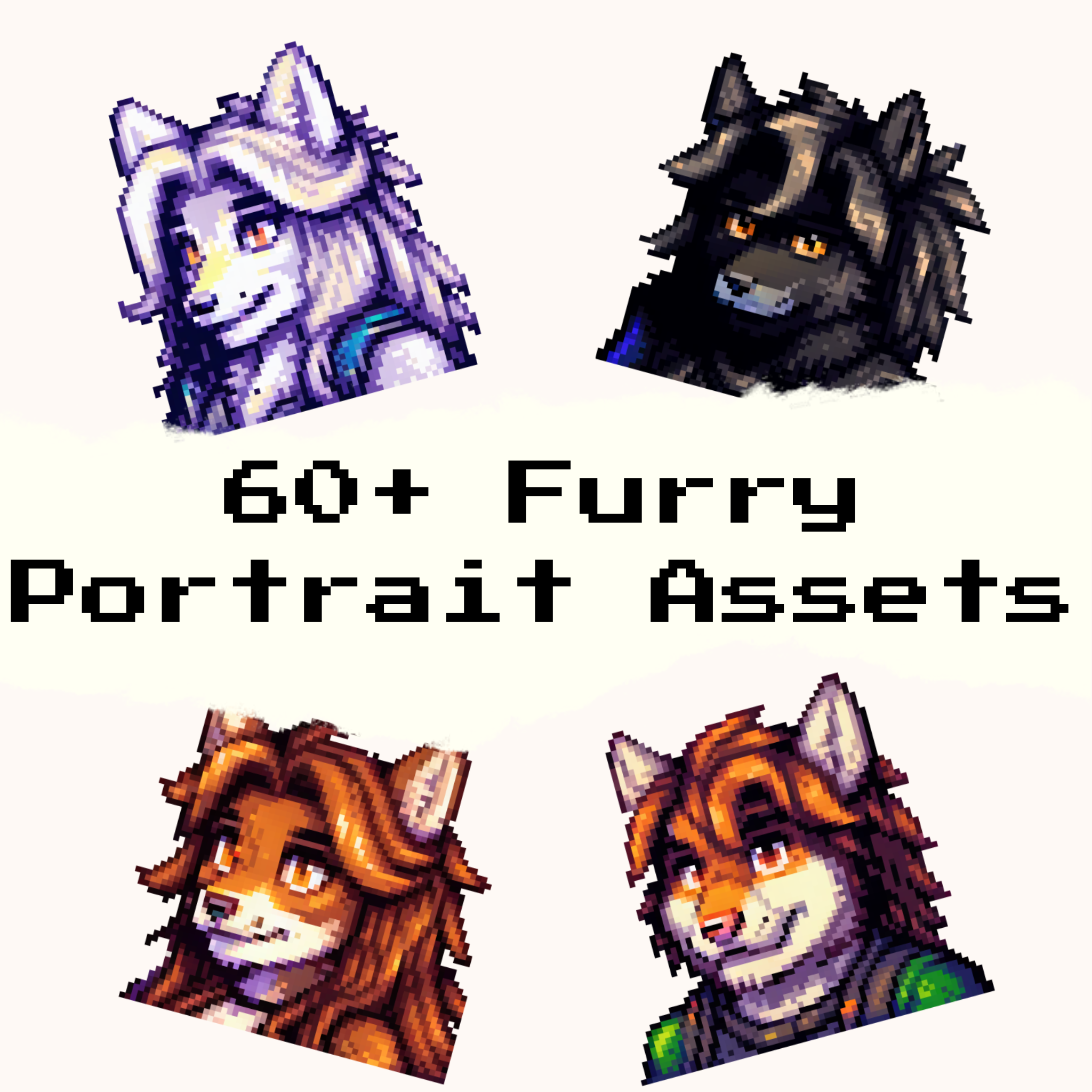 60+ Furry Portrait Assets - Pixelart / Pixel Art Asset Pack by InKing