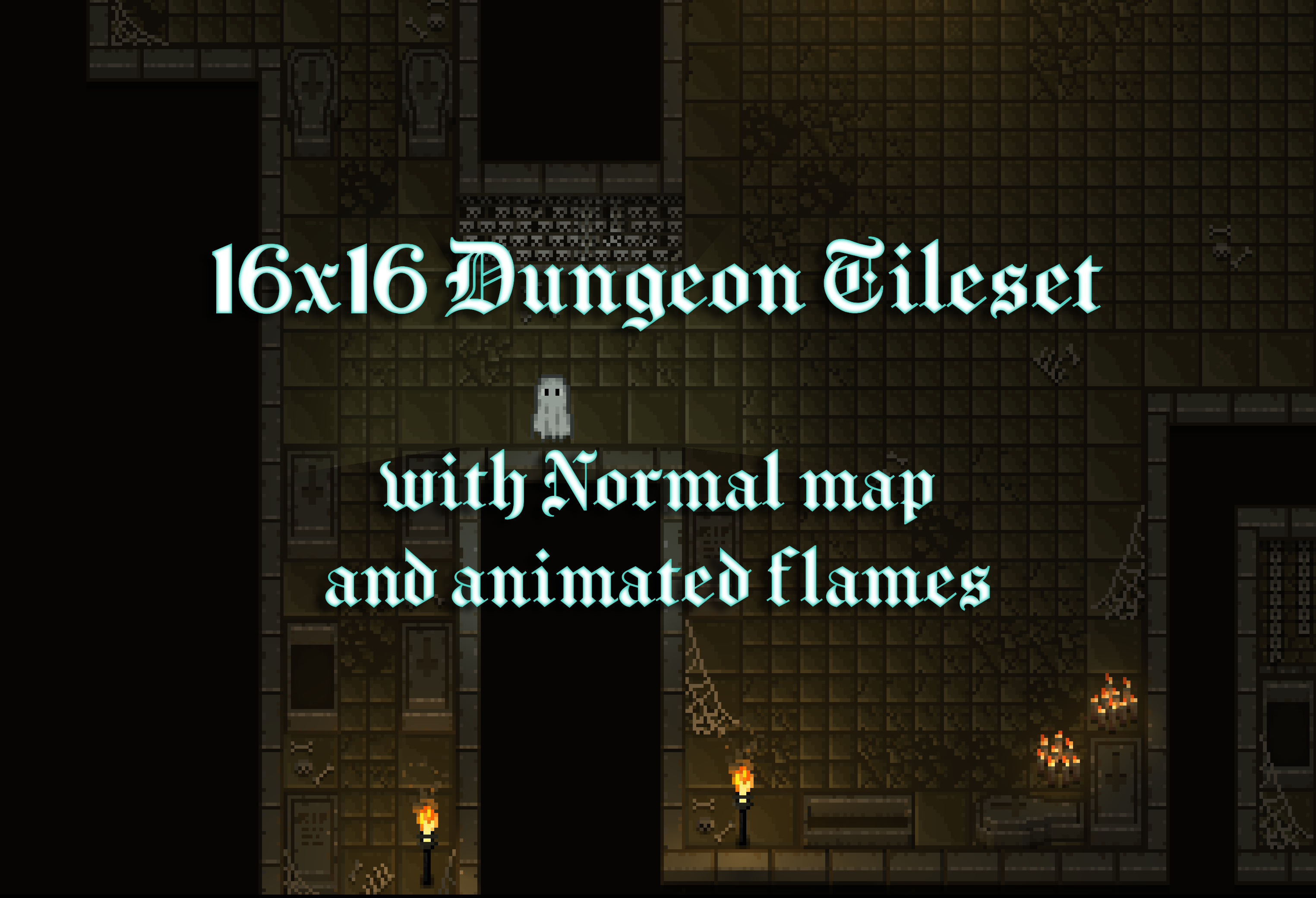 16x16 Topdown Dungeon Tile-set (with Normal Map) by be a fish studios