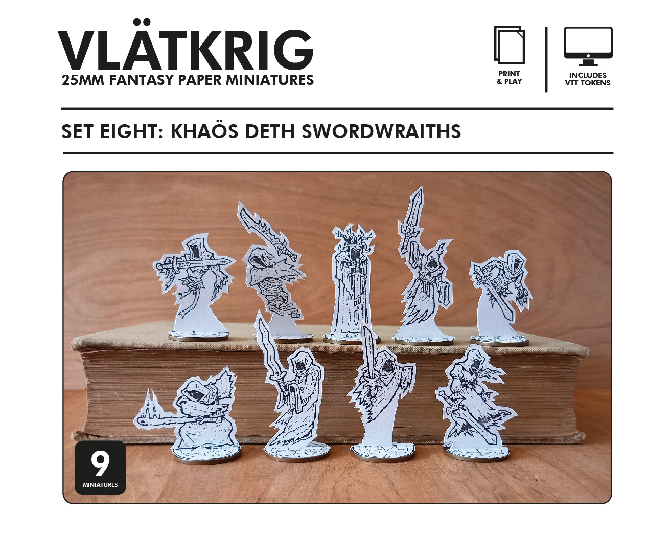 Khaös Deth Swordwraiths: Vlätkrig Paper Minis Set Eight by zhu industries