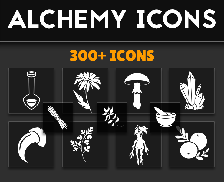 300+ Alchemy Flat Icons by KatGrabowska