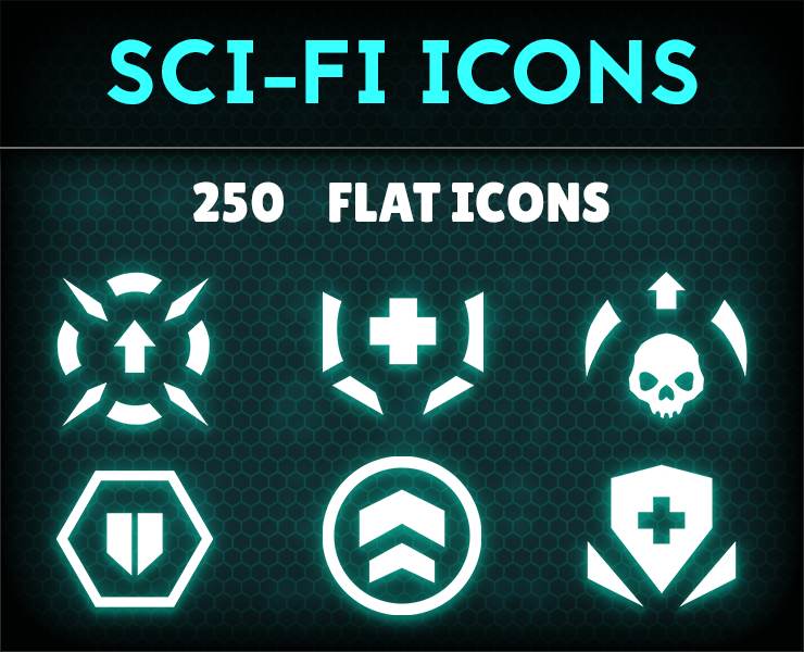 250 Sci-fi Flat Icons by KatGrabowska