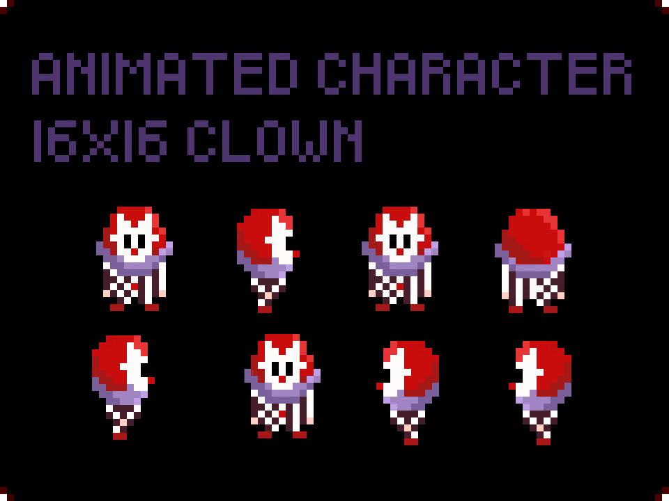 Pixel Art Clown - 16x16 Animated Character by justinepilmis