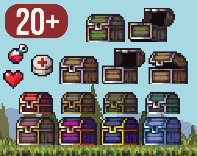 20+ Pixel Art Chests - Asset Pack by GandalfHardcore