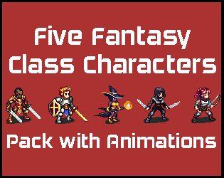 5 Fantasy Class Characters (Pixel Art -64 Bit) (Animated) by ObiWanColobi