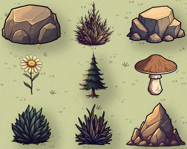Forest Biome Tile Set: 10 Isometric 2D Sprites .PNG by PabloGameDev
