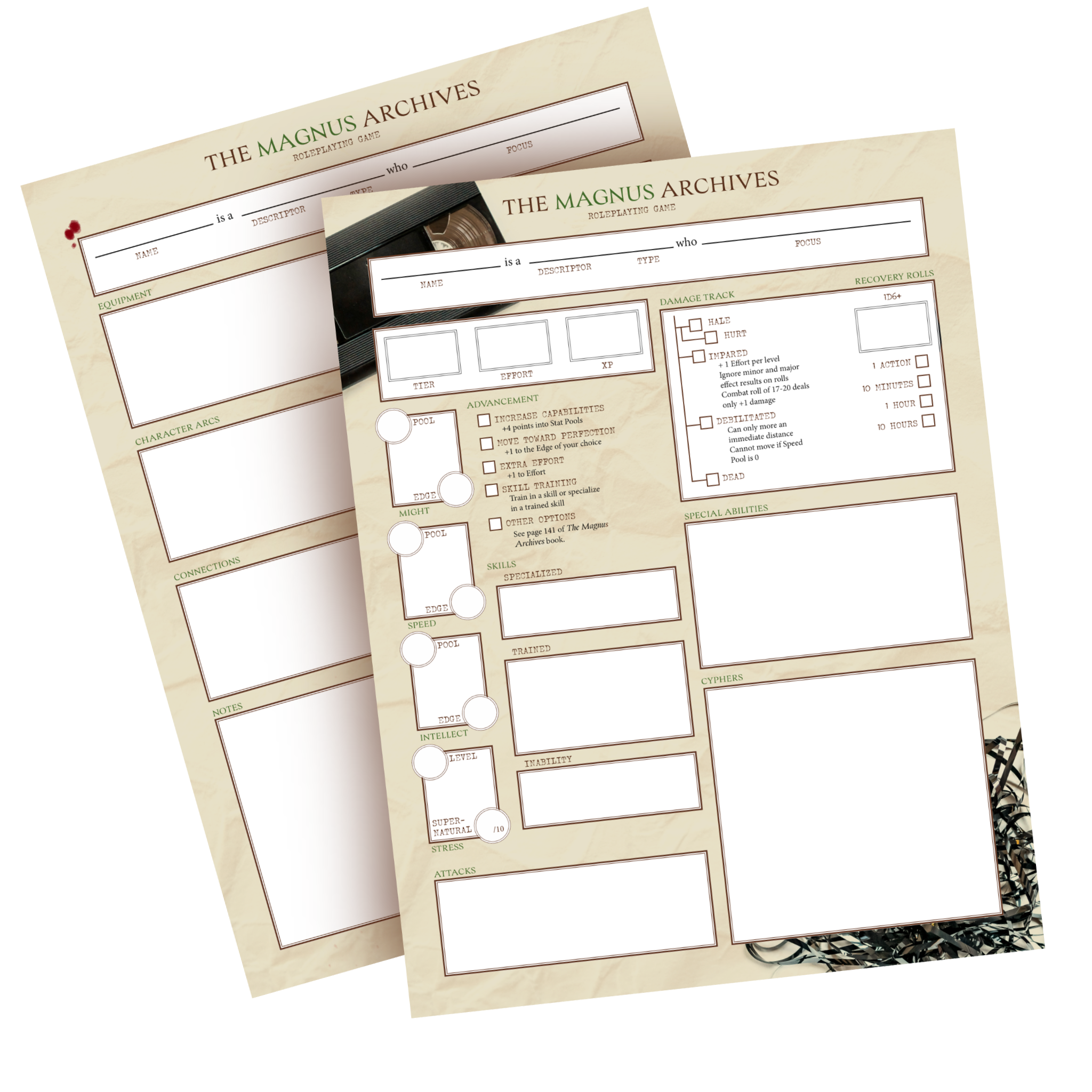 The Magnus Archives RPG Alternate Character Sheets by Kris