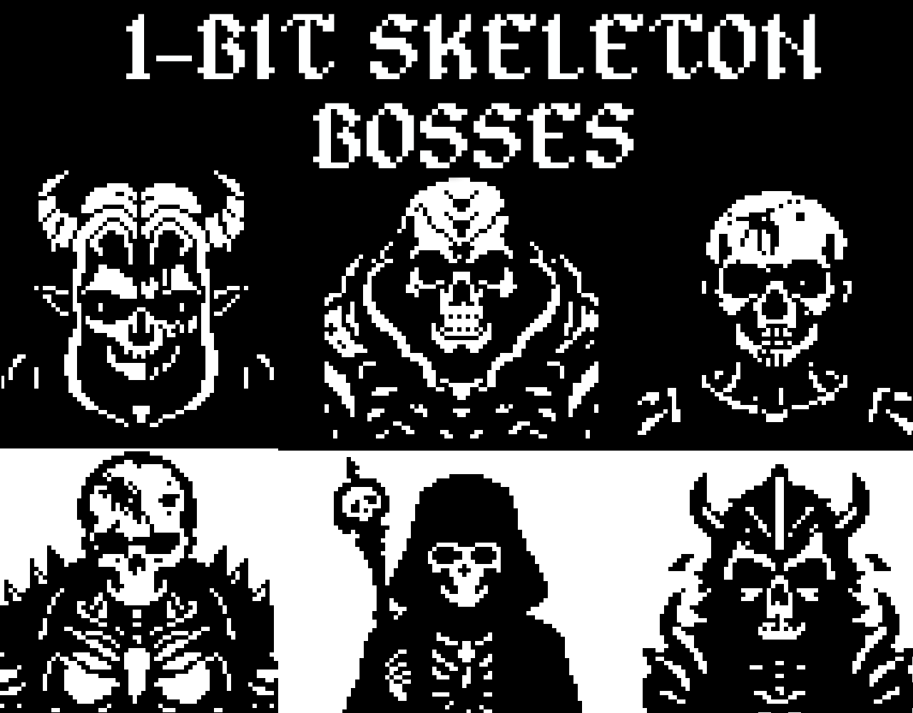 Skeleton Boss Pack - 1-Bit Pixel Art Halloween Monster Portrait for ...