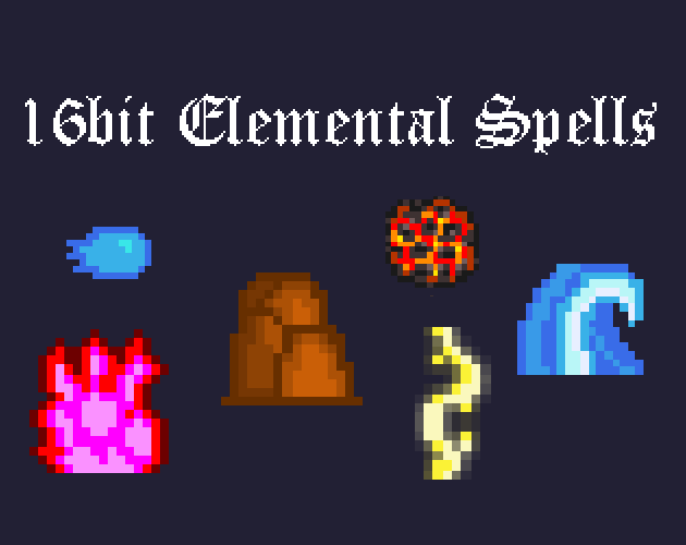 16 bit Elemental Spells Pixel Art Pack (animated) by bartholomheow