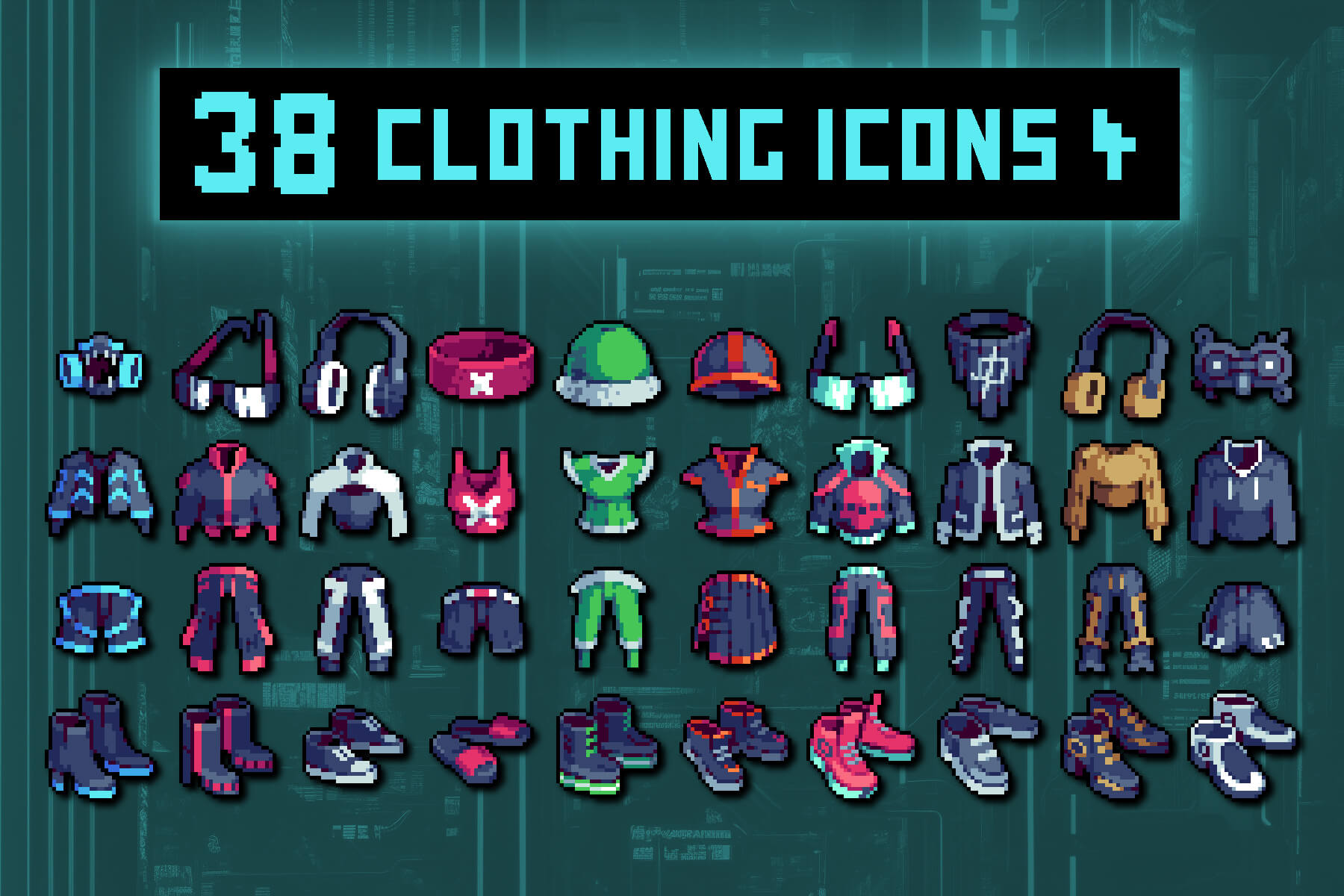 Clothing 32x32 Icons for Cyberpunk Game by Free Game Assets (GUI ...