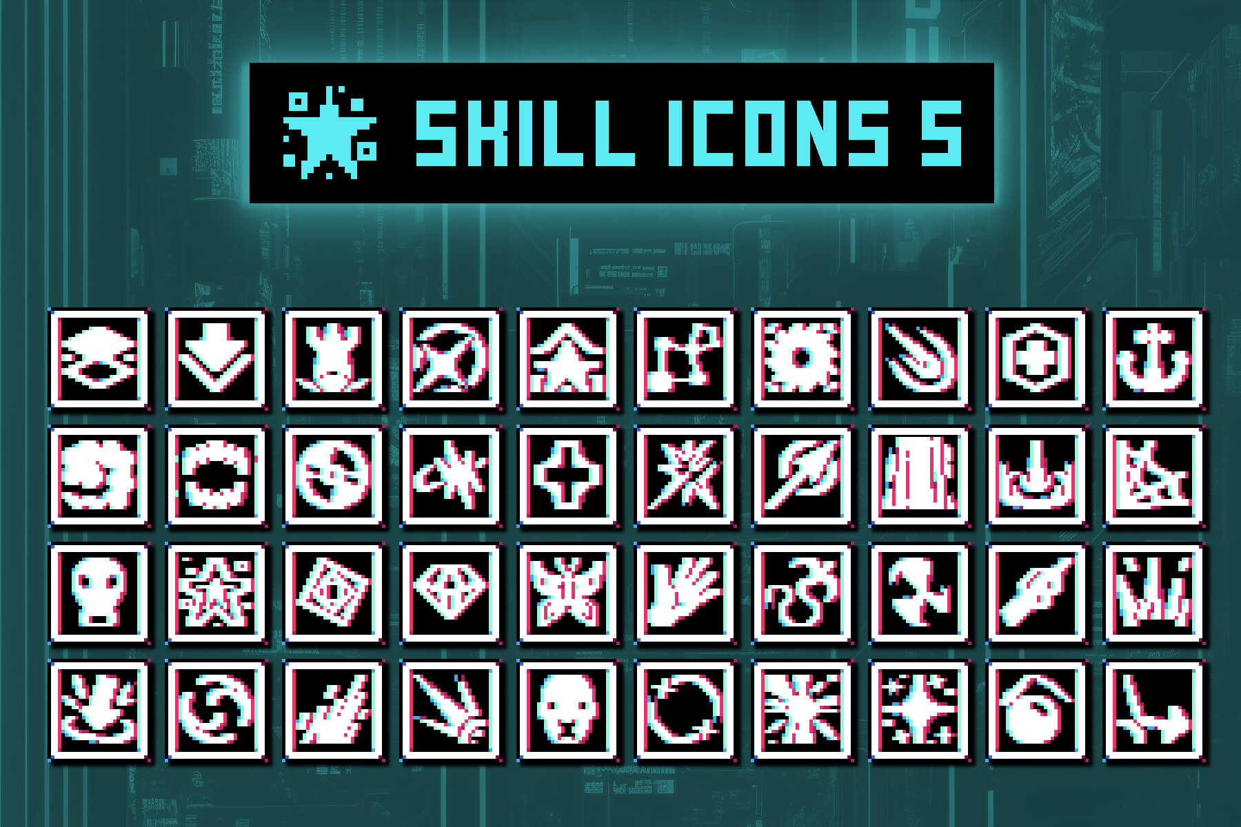 Pixel 40 Skill Icons for Cyberpunk Game by Free Game Assets (GUI ...