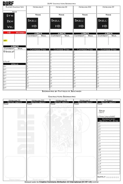 DURF PC and Hireling Character Sheet by pwbinde