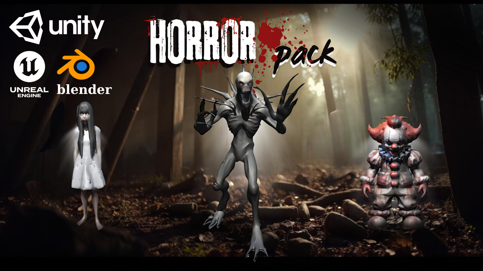 Horror Pack Low-Poly 3D Model Ready for Rigged Animation by Phonkis