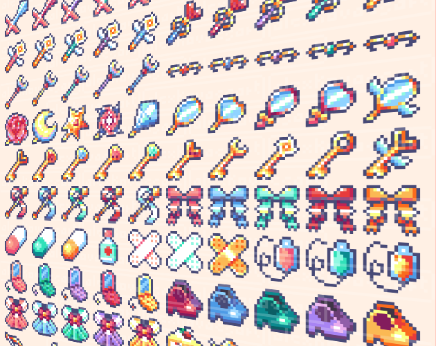 100 FREE Magical Girl / Mahou Shoujo Pixel Art Icons! by alexkovacsart