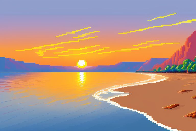 Golden Beach Horizon Pixel Background by Krishnamohan Yagneswaran