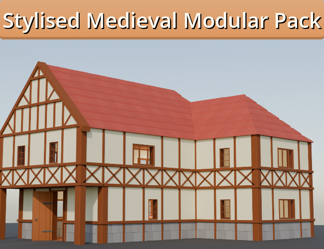 Stylised Low Poly Modular Medieval House Pack by mortaleh