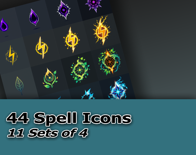 44 High Resolution Fantasy Spell Icons ** 11 types at 4 power levels ...