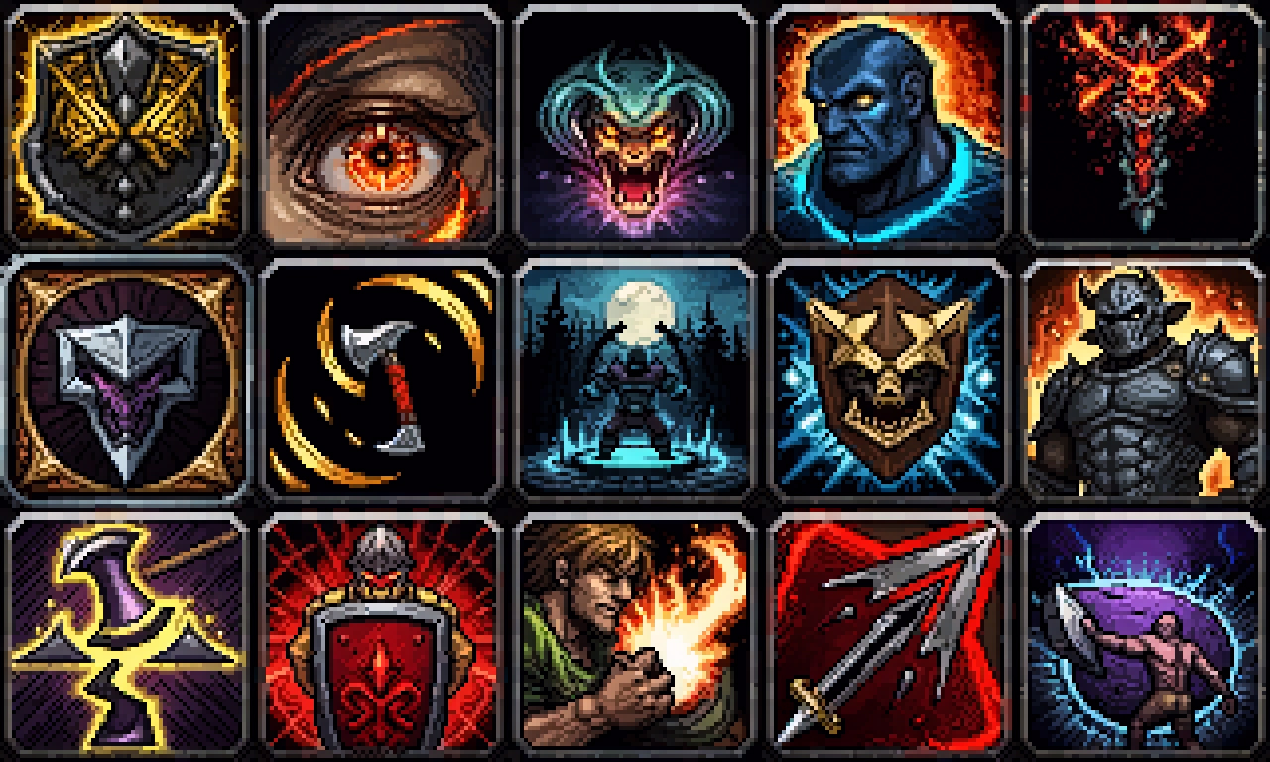 Pixel Skill Icons Pack: 250 Warrior Abilities by Batareya