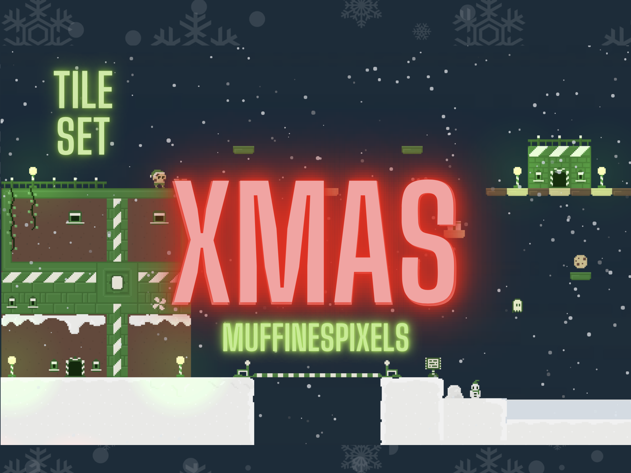 Xmas Platformer Tile Set by muffinespixels by muffinespixels
