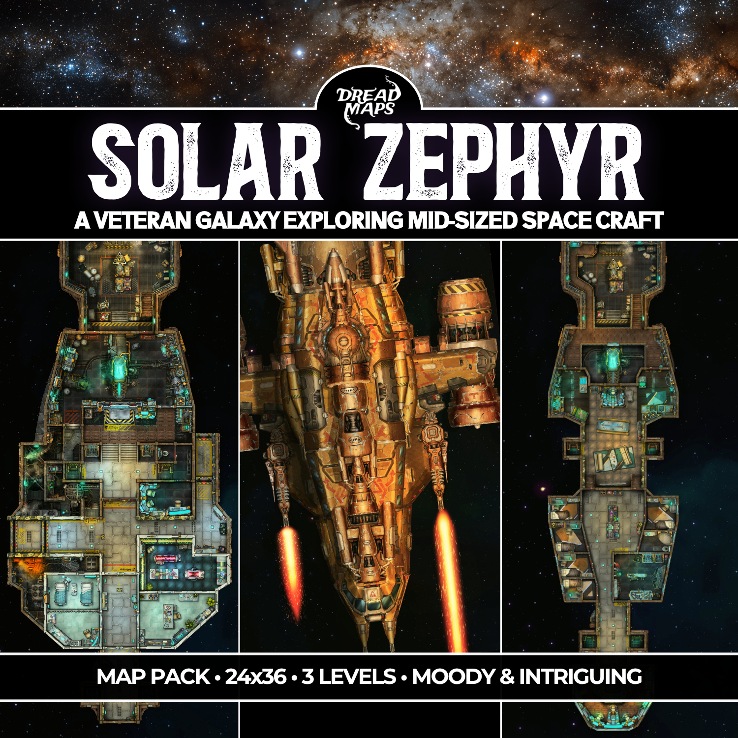 Solar Zephyr Spaceship TTRPG Battlemap by Dread Maps