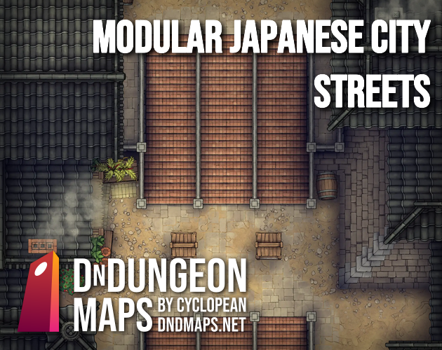 Modular Japanese City Streets D&D/DnD Battlemap Tileset by Cyclopean