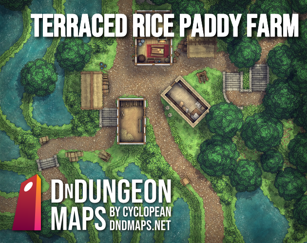 Terraced Rice Paddy Farm - D&D/DnD Map Pack by Cyclopean