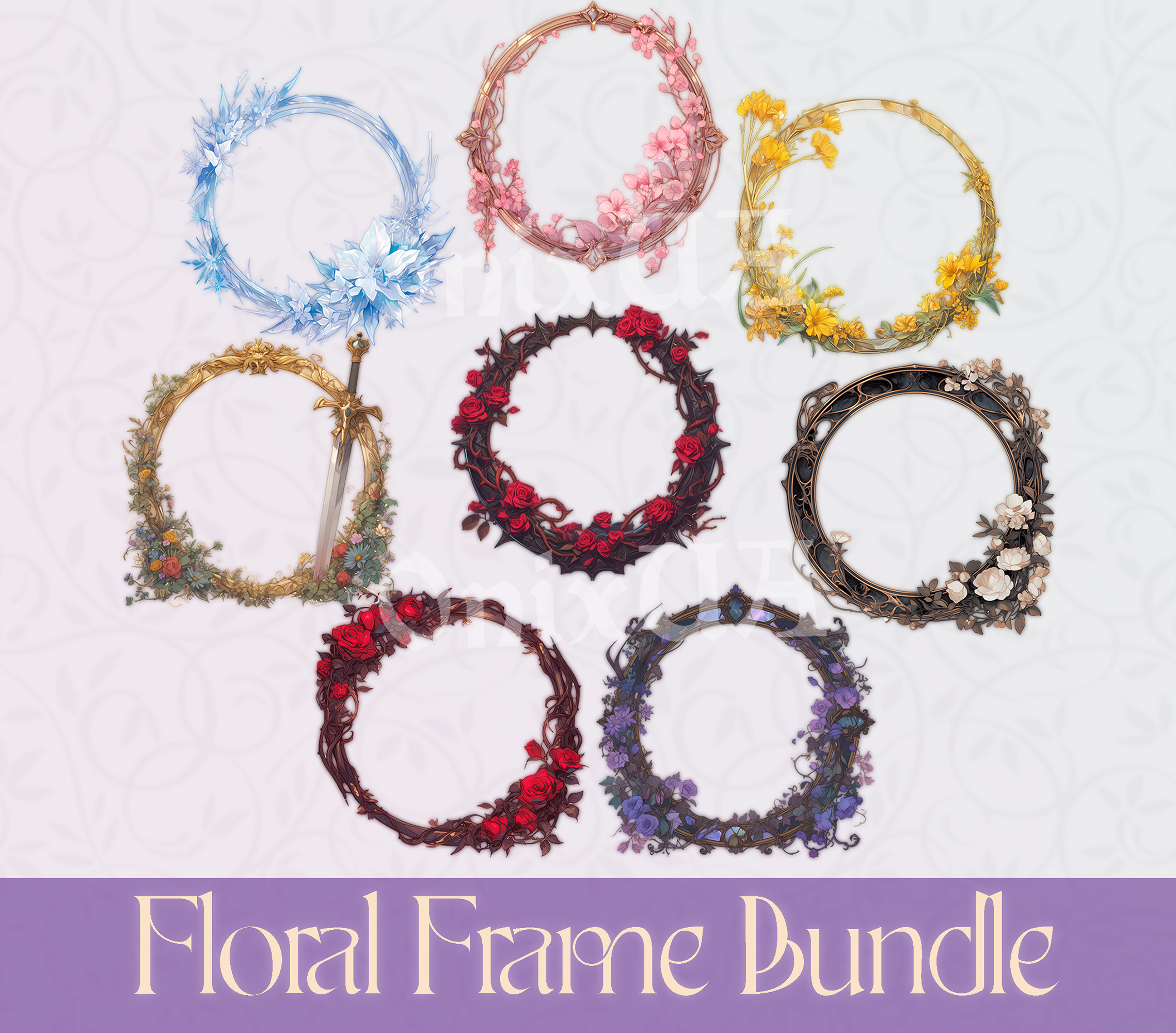 8 Floral Token Border Bundle. High-Quality Flowers Token Frames Bundle ...
