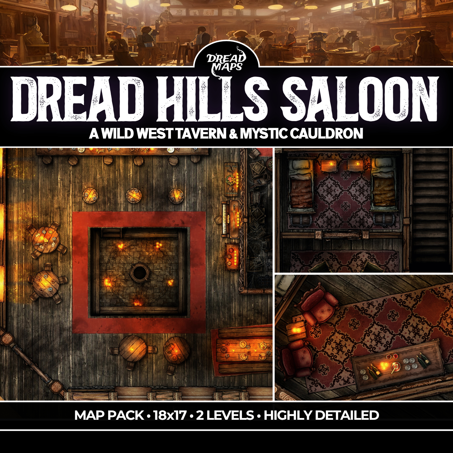 Dread Hills Saloon TTRPG Battlemap by Dread Maps
