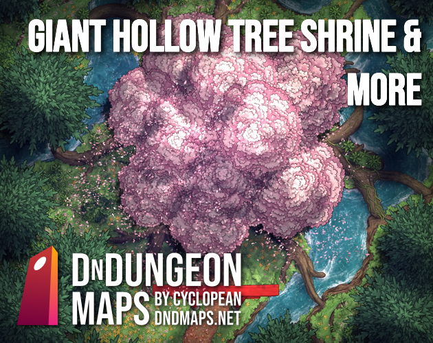 Giant Hollow Tree Shrine & More - D&D/DnD Map Pack by Cyclopean