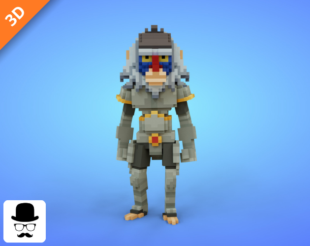 Baboon Knight Voxel Character - 3D Lowpoly Fantasy Creature by MrMGames