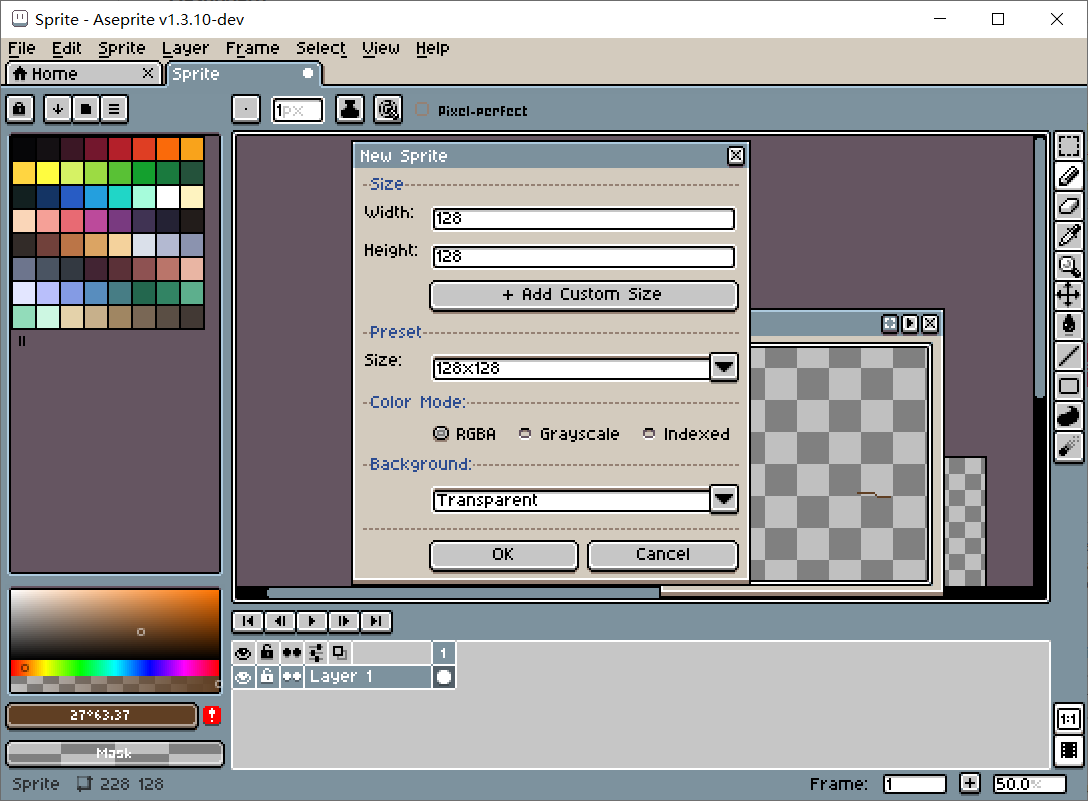 CreateSpriteWithPresetForAseprite by DinoAndCat