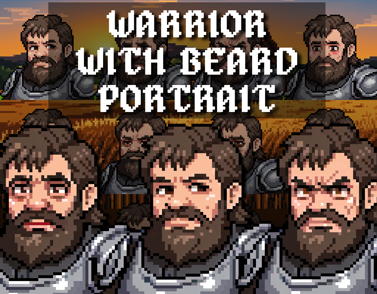 Bearded Knight Portrait - Pixel Art Sprite Male Warrior Bust RPG ...