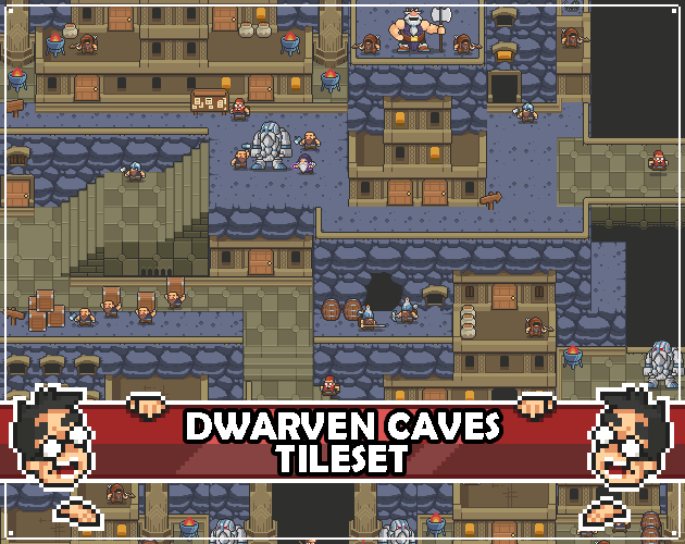 2D Pixel Art Dwarven Caves Tileset by Elthen's Pixel Art Shop