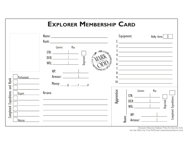 Explorer Membership Card for Into the Odd by The Galactic Meerkats