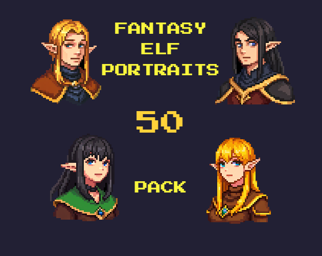 Pixel-art PortraitS Elf Pack (50 Portraits) by Batareya