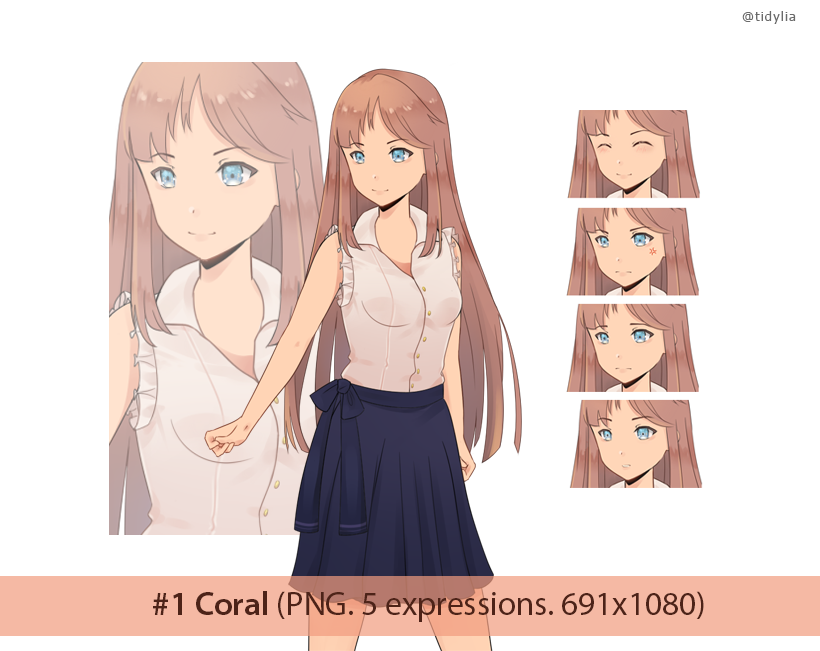 #1 Visual Novel Sprite: Coral by tidylia