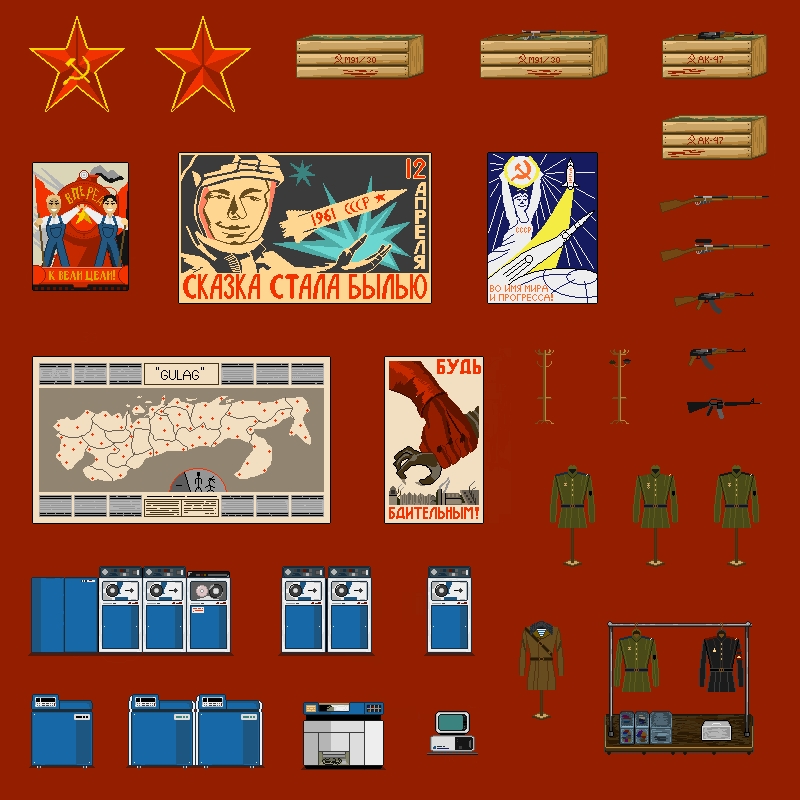 Soviet Prop & Ryad Computer Pixelart Asset Sheet Game by Raven's Wing