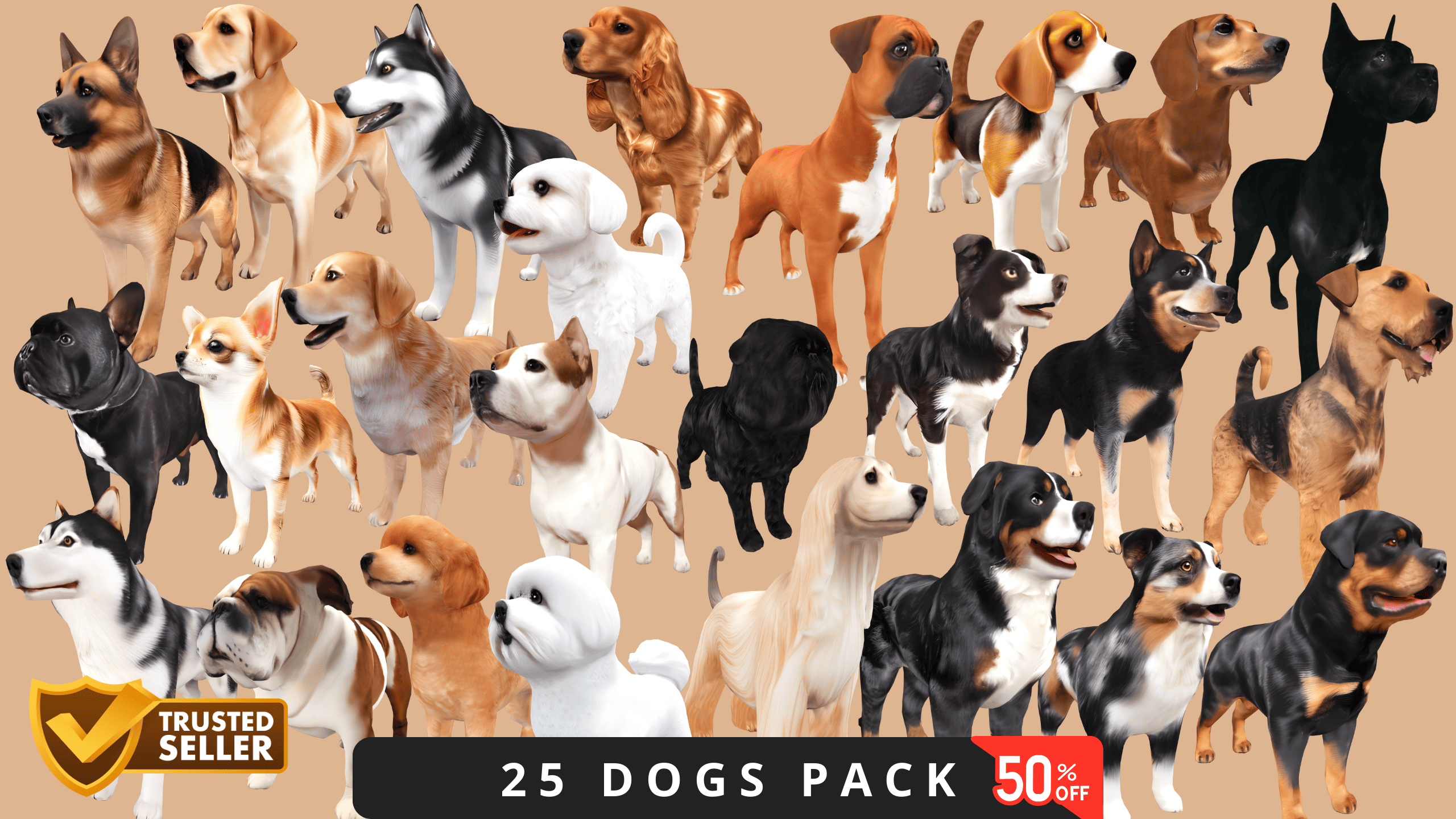 Dogs Collection - 25 Set 3D Models by NO SKILL MODELLING