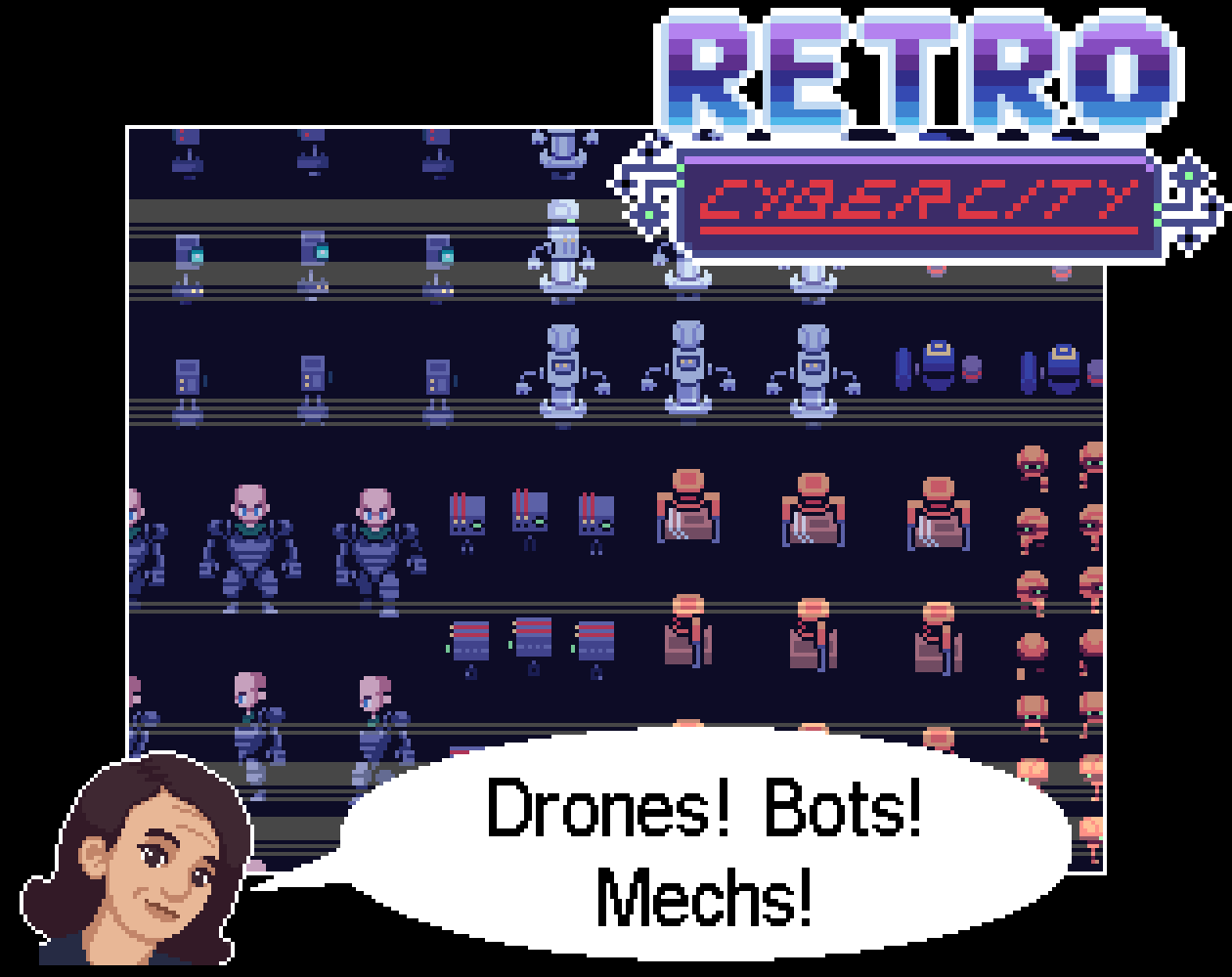 Retro Cybercity Drones, Bots, and Mechs Character Pack by ...