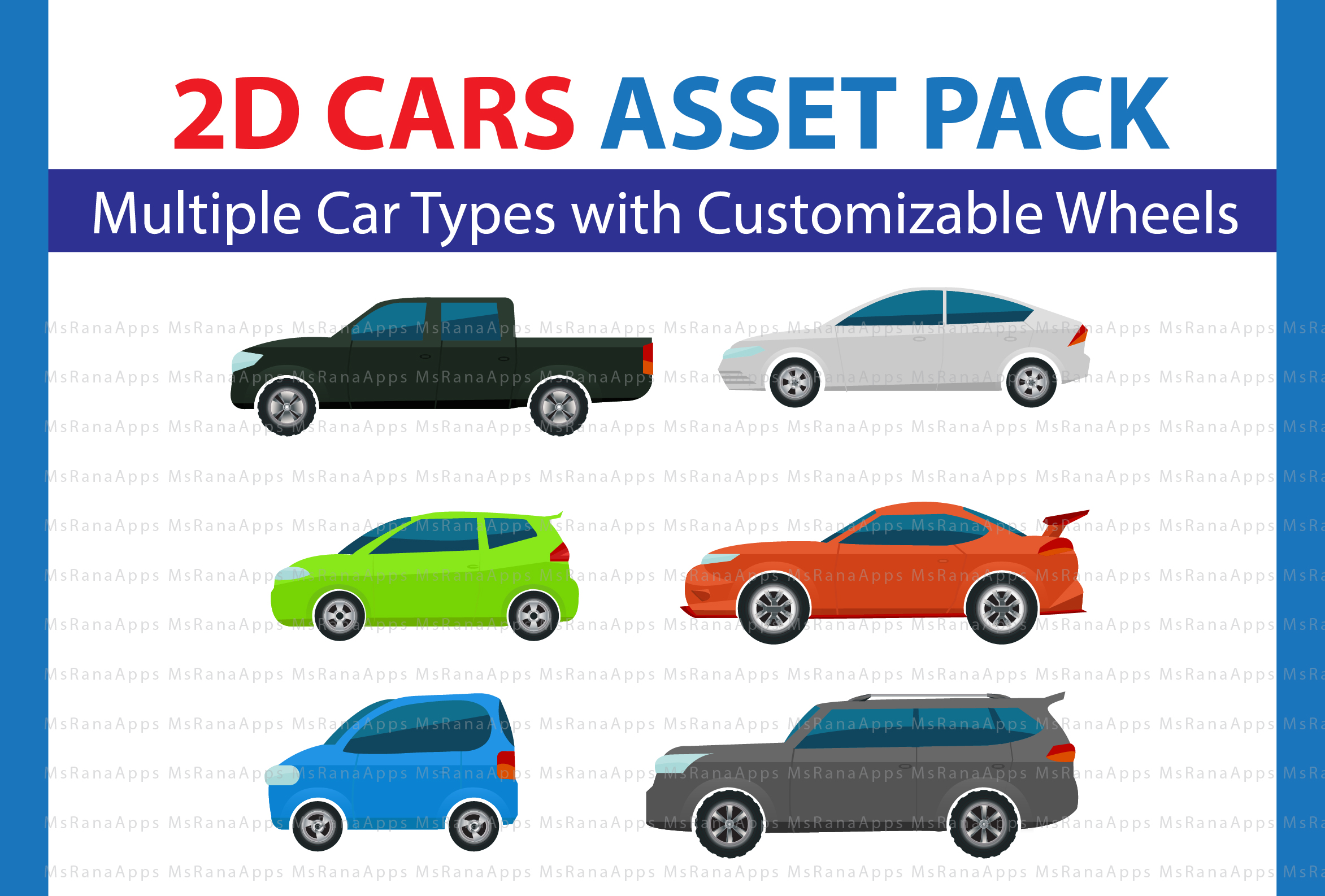 2d Cars Game Asset Sprites by MsRanaApps