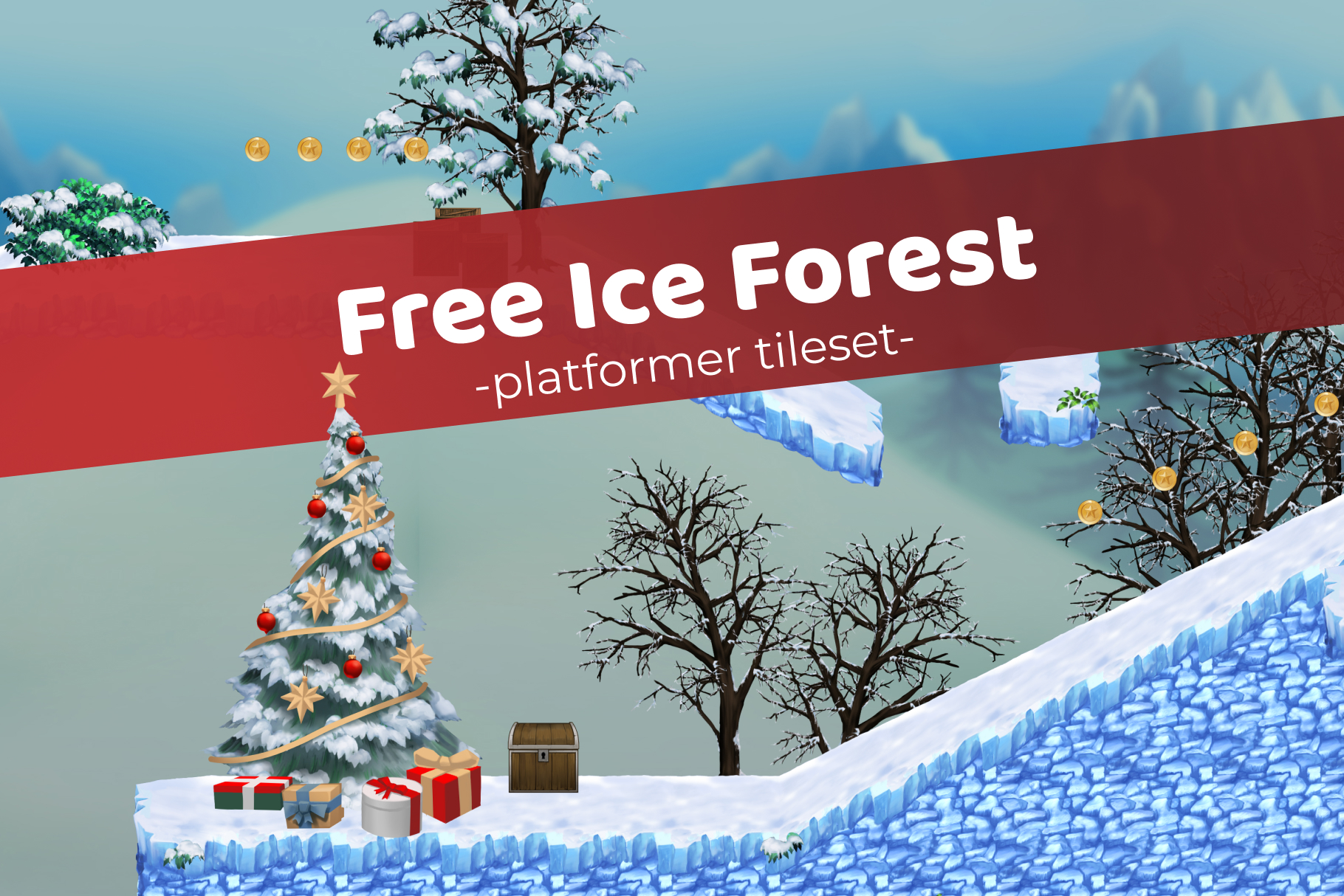 New Freebie! - Free Ice Forest Platformer Tileset 🌲 - Free Ice Forest ...